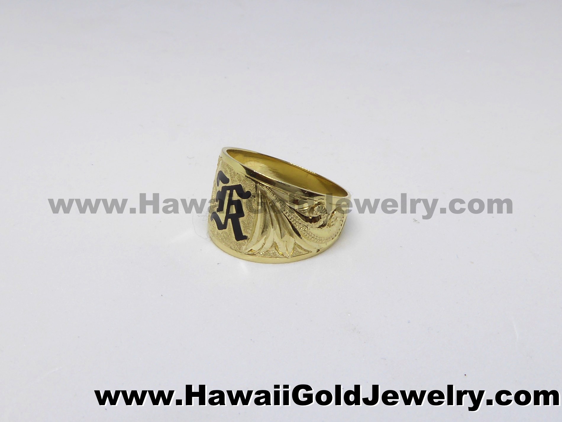 Hawaiian Tapered Ring w/Regular Initials Plain Border 15mm - Hawaiian ...