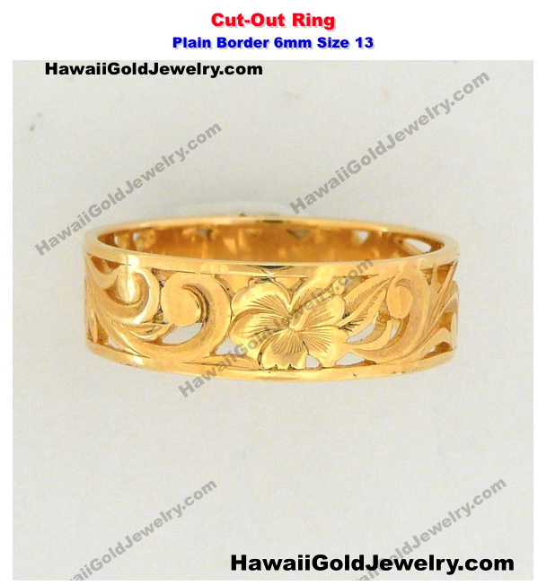 Hawaiian Cut-Out Ring Black Border 6mm Size 13 - Hawaiian Gold Jewelry ...