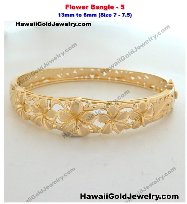 Hawaiian Flower Bangle 5 13mm to 6mm (Size 7 - 7.5) - Hawaiian Gold ...